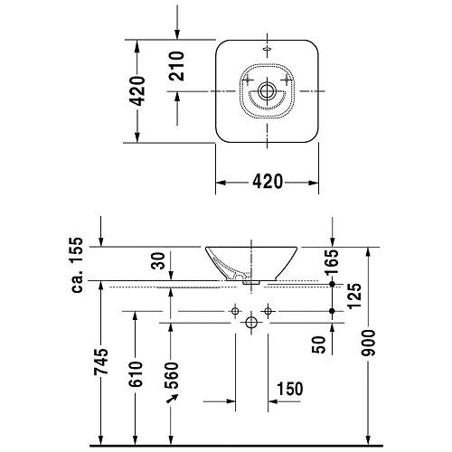 Умывальник накладной DURAVIT Bacino 0333420000 420x420мм квадратный ...