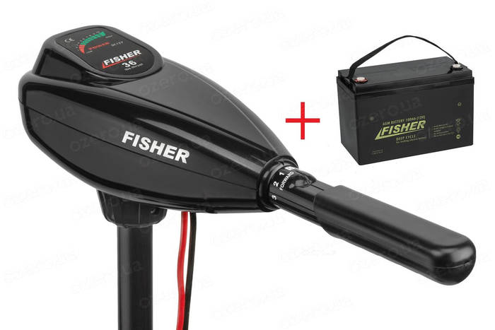 Купить Лодочный электромотор Fisher 36 + аккумулятор Fisher 100AH AGM ...
