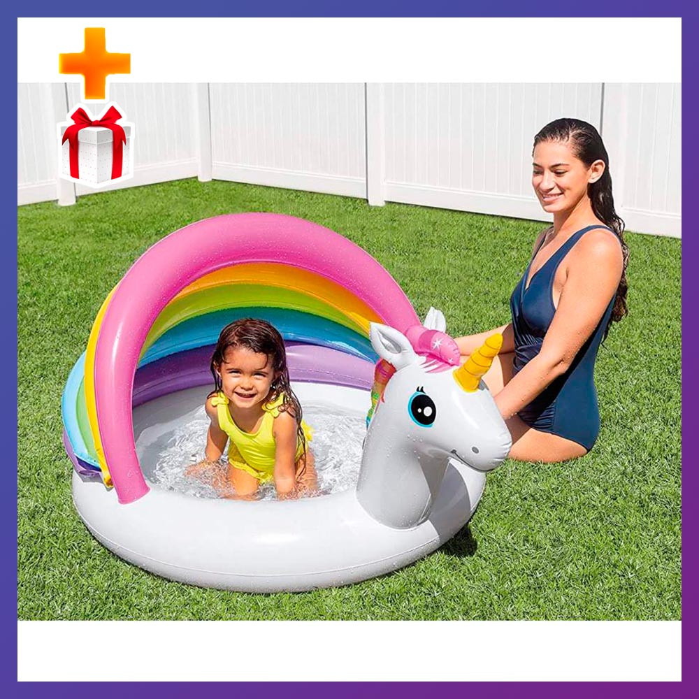 Дитячий надувний басейн Унікорн з навісом Intex 57113 (127х102х69 см ...