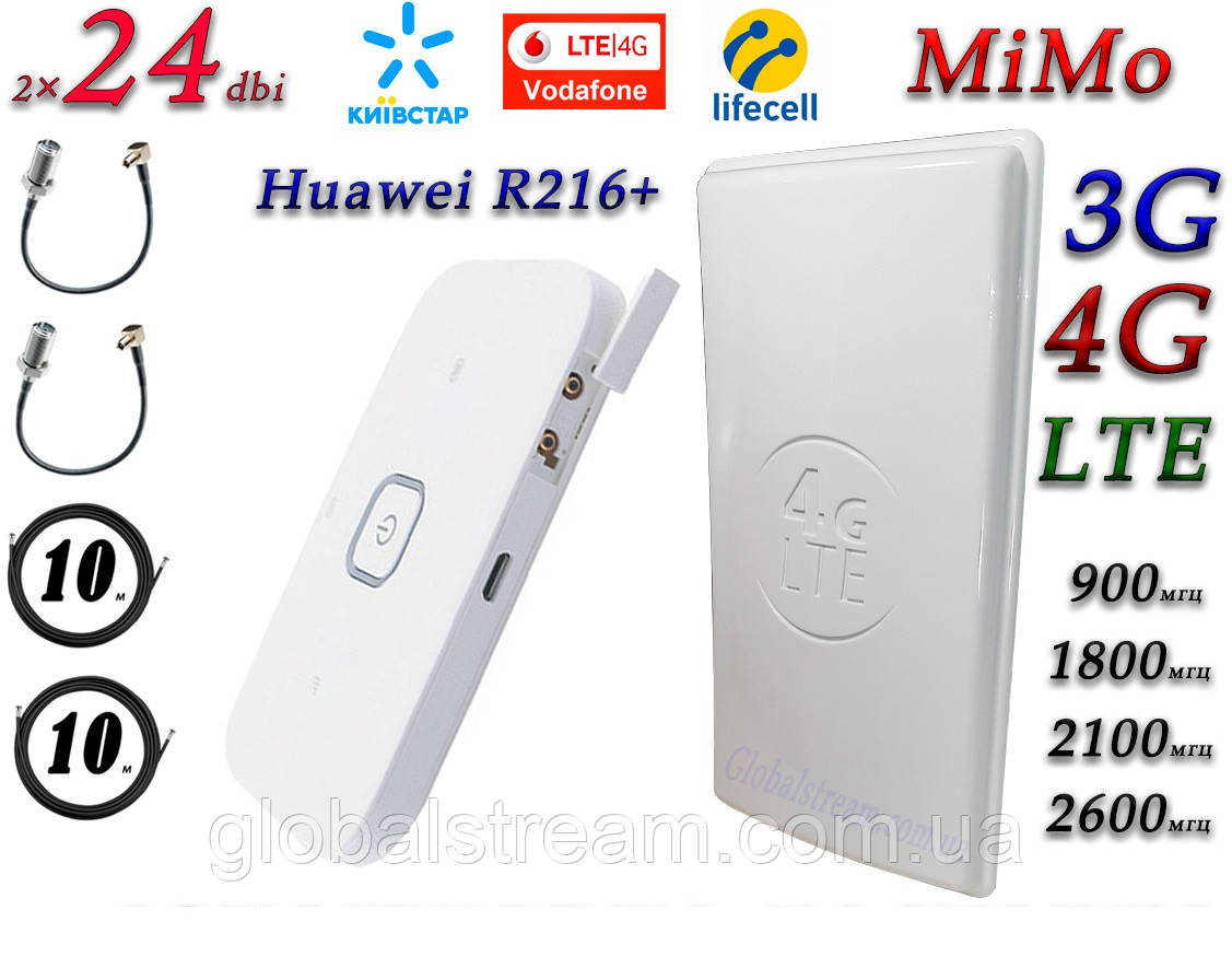 Повний комплект для 4G/LTE/3G з Huawei R216+ і Антена планшетна MIMO 2× ...