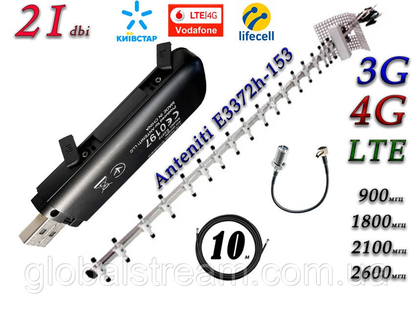 Полный комплект модем ANTENITI E3372h-153 + 3G/4G/LTE антенна 21дб под Киевстар, Vodafone ...