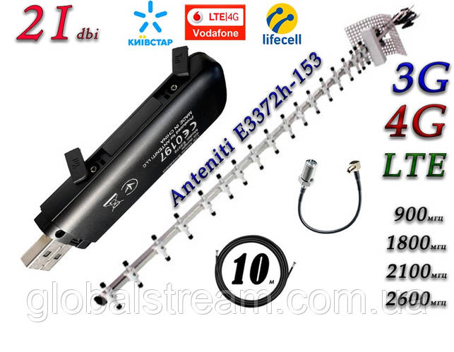 Полный комплект модем ANTENITI E3372h-153 + 3G/4G/LTE антенна 21дб под Киевстар, Vodafone ...