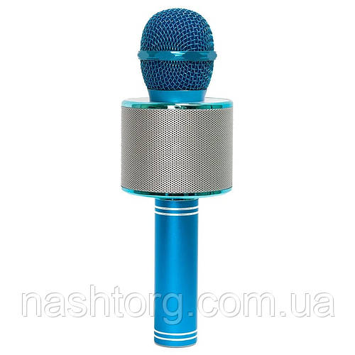Караоке микрофон WS-858 синий, блютуз микрофон для пения, детский ...