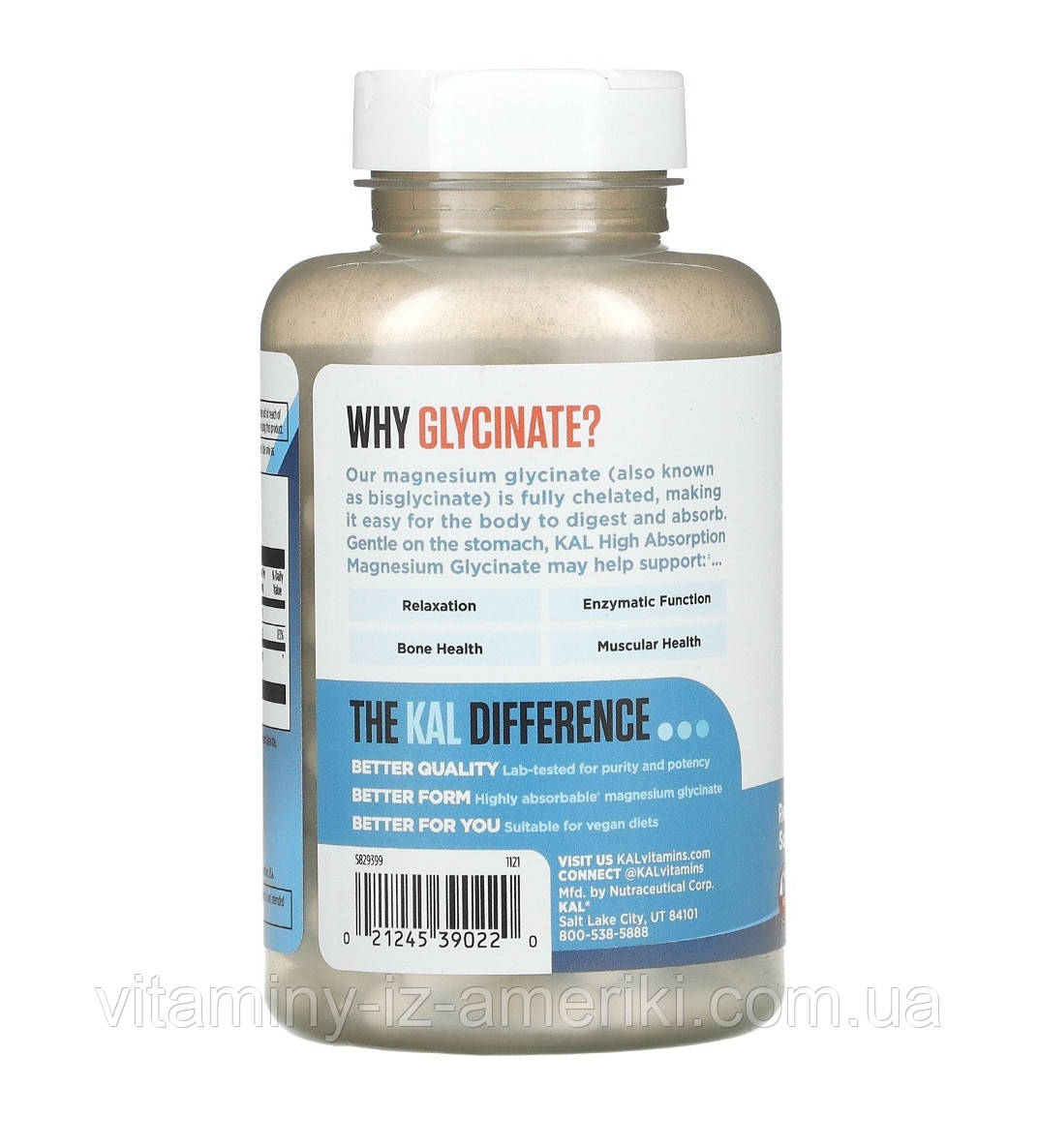 Магний глицинат 350 мг KAL, Magnesium glycinate 160 капсул, цена 660 ...