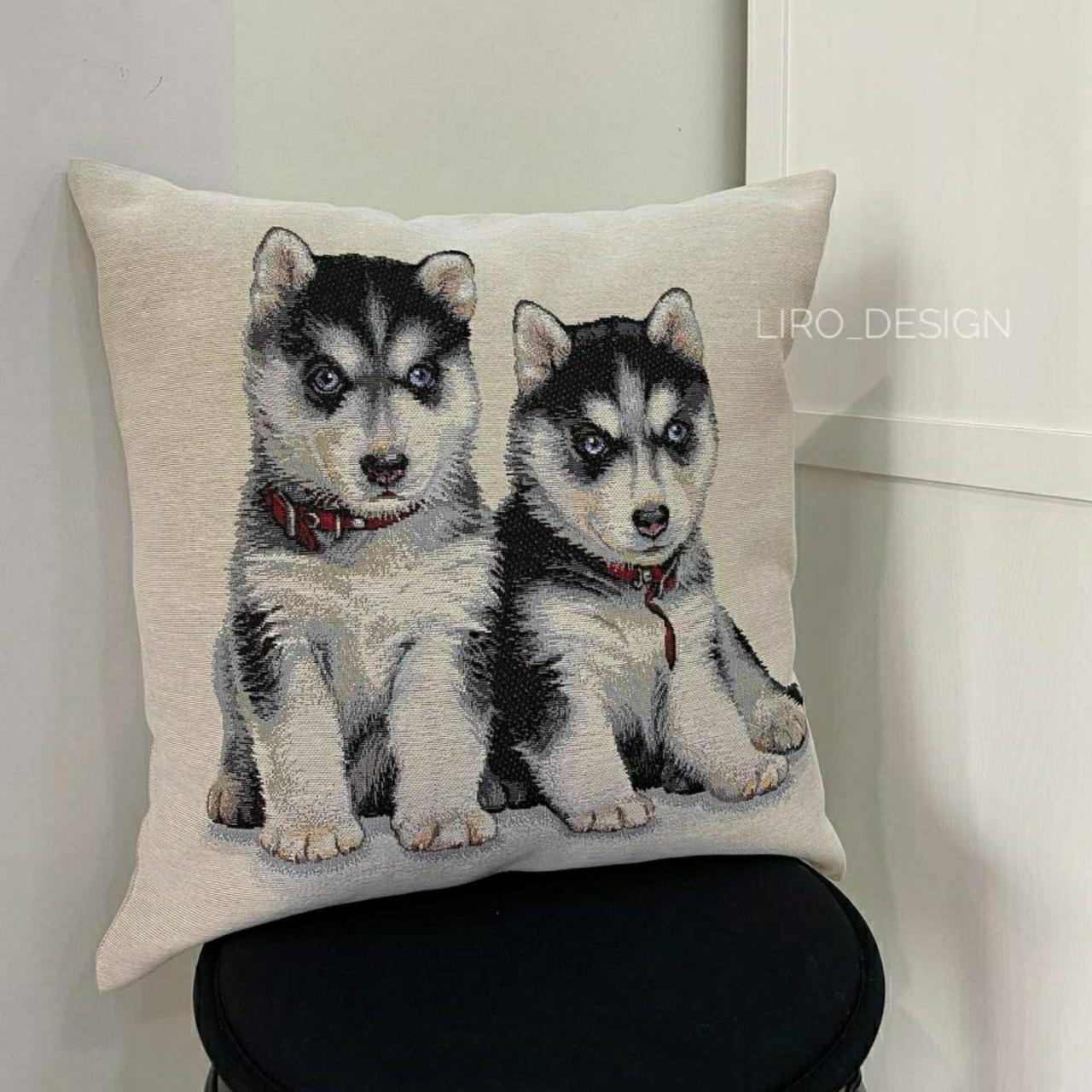 Наволочка Гобеленовая с Собачкой Хаски на Декоративную Подушку (45 Х 45 ...