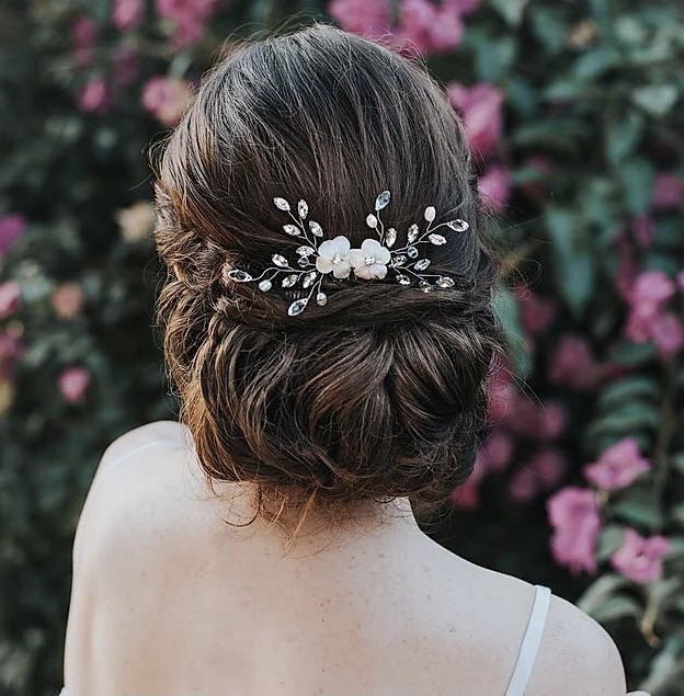 Заколка гребешок в прическу невесты с жемчугом и камушками (11*8 см ...