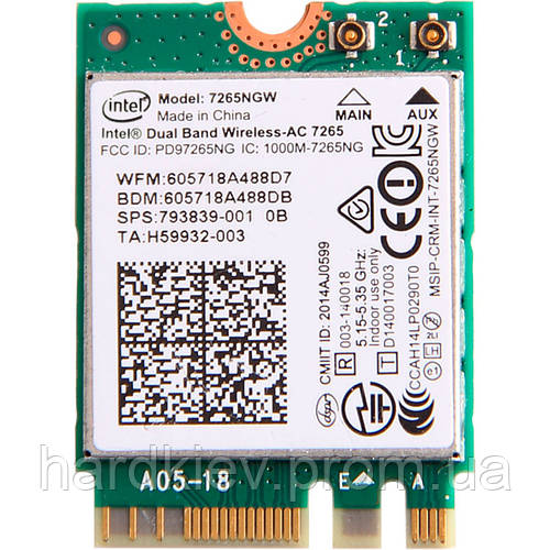 Wi-Fi адаптер Intel Wireless-AC 7265 NGFF 867Mbps 802.11ac Bluetooth 4. ...