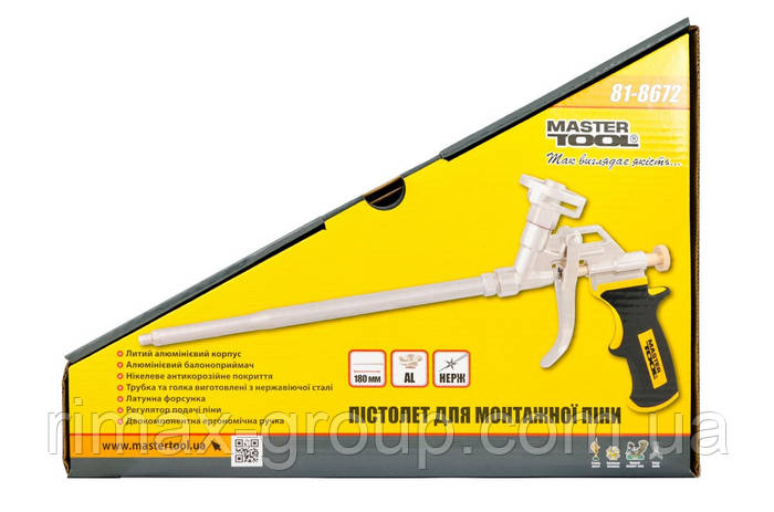 Пистолет для монтажной пены MASTERTOOL 180 мм металлический баллоноприемник 81-8672, цена 567 ...