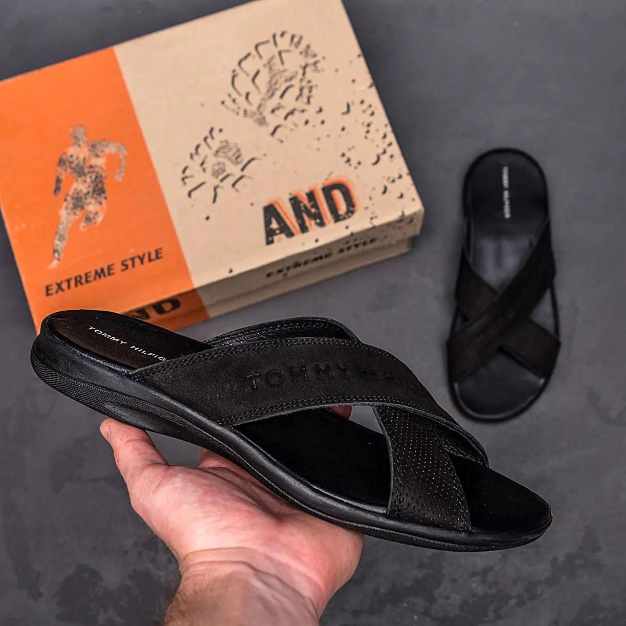 Мужские Кожаные Шлёпанцы Тапочки натуральная Кожа Чёрные Сланцы Лето Размер 40 41 42 43