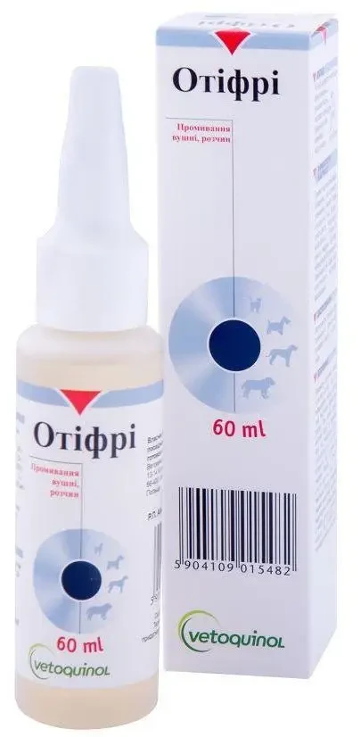 Отифри 60 мл , гигиенический лосьон для ушей собак и кошек, Vetoquinol ...
