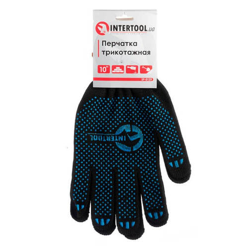 Перчатка трикотажная 70% хлопок / 30% полиэстер, с ПВХ точкой, класс вязки 10, INTERTOOL SP-0129 ...