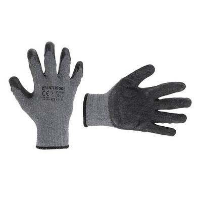 Рукавичка трикотажна, бавовняна, сіра, покрита чорним спіненим латексом, 10" INTERTOOL SP-0115 ...