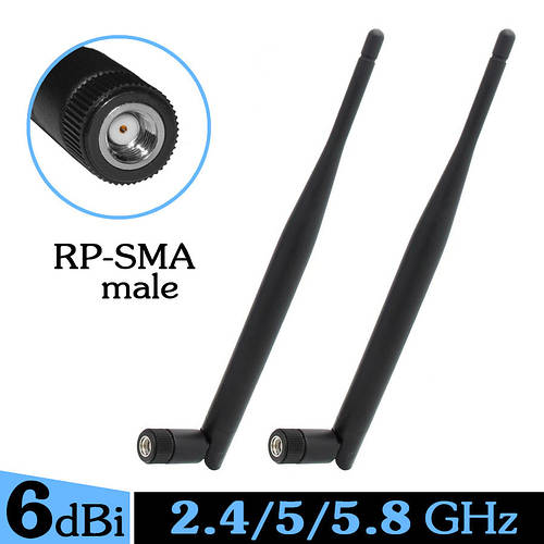 2шт WiFi антенна 6dBi 2.4GHz 5GHz Dual Band RP SMA Male 802.11 a/b/g/n/ac - для роутеров ...