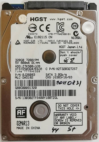Жорсткий диск / Накопичувач HDD 320GB Hitachi (HGST) Travelstar Z7K500 ...
