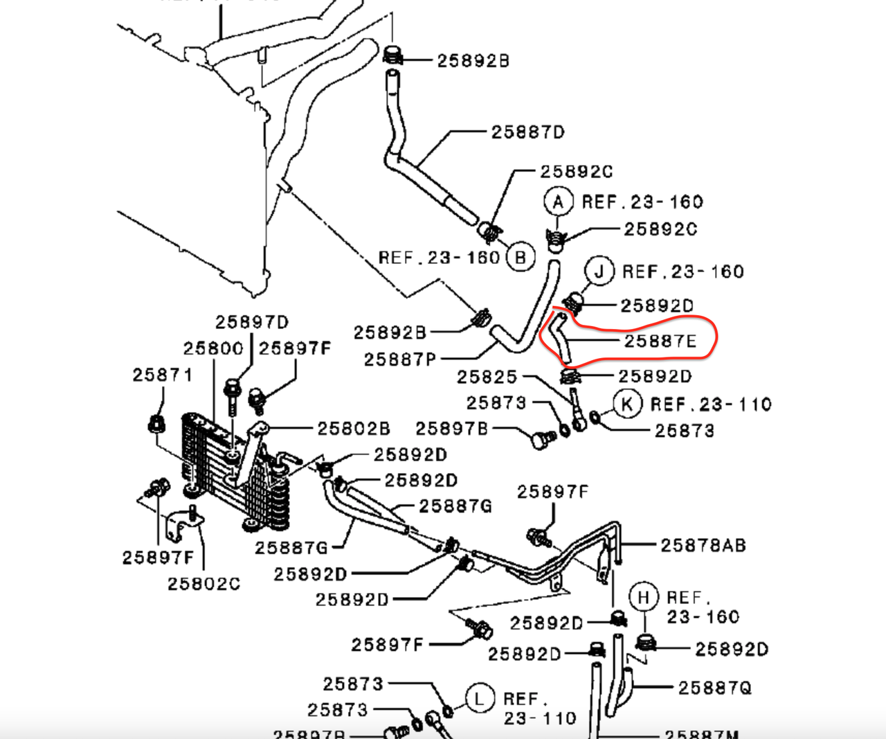 Шланг системы охлаждения коробки передач CVT Mitsubishi Outlander 3 ...