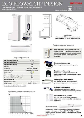 Насос для отвода конденсата SICCOM ECO Flowatch Design (насос для кондиционеров до 10 кВт), цена ...