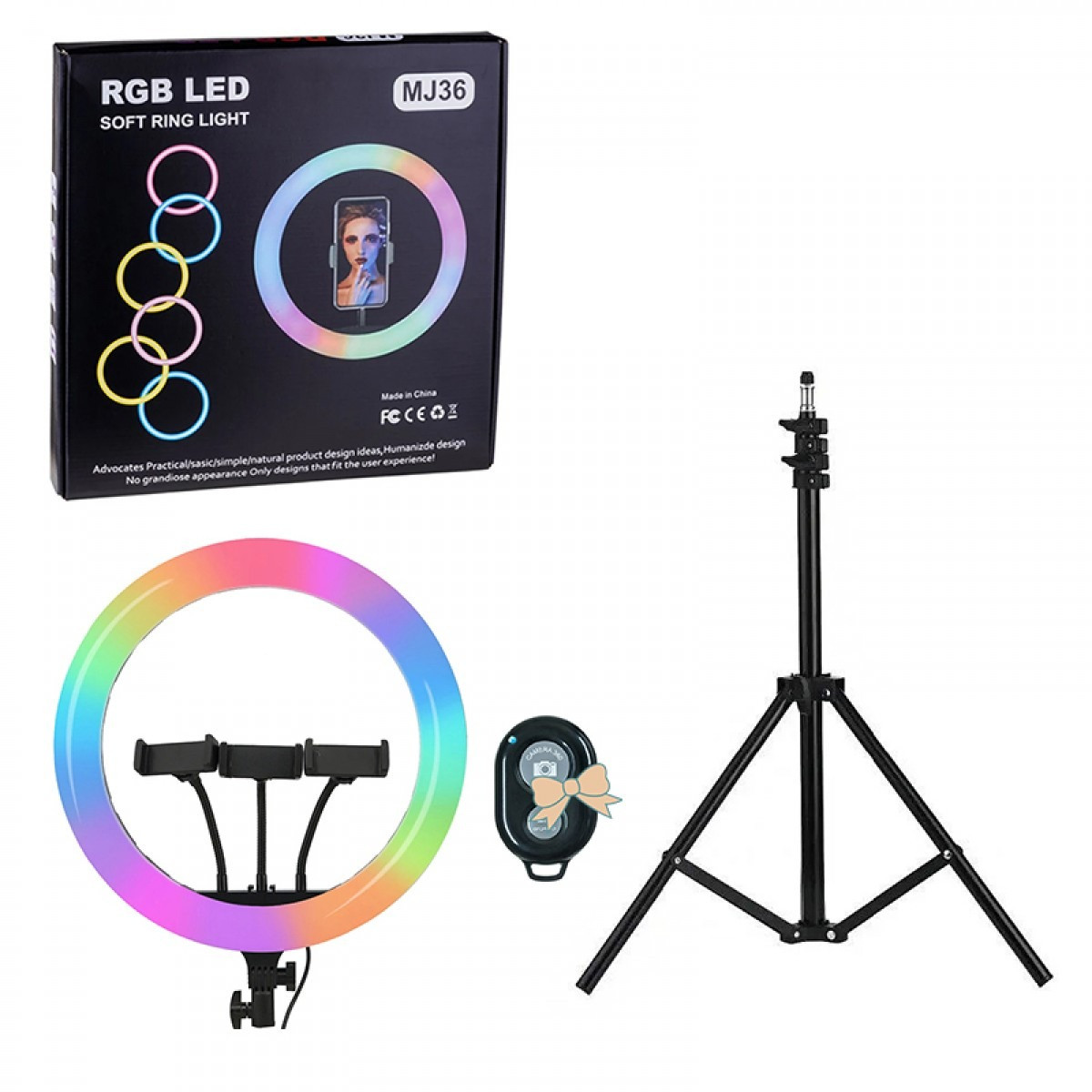 Цветная кольцевая лампа 36 см MJ36 rgb со штативом 2.1 м и блютуз пультом (ID#1650544175), цена ...