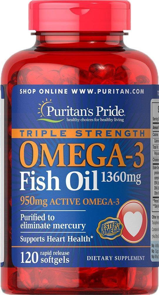 Омега-3, Triple Strength Omega-3 Fish Oil, Puritan's Pride, 1360 мг ...