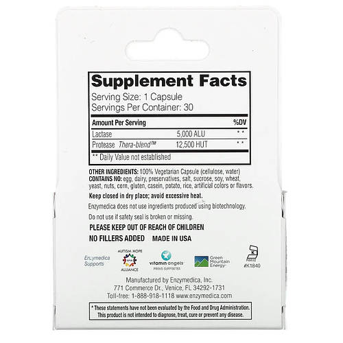 Ферменты для переваривания лактозы, DairyAssist, Enzymedica, 30 капсул ...