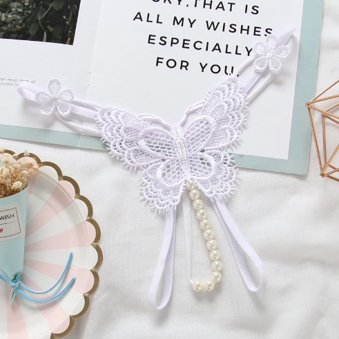 Трусики с Жемчугом Эротические Белые "Бабочка" - Размер Универсальный ...