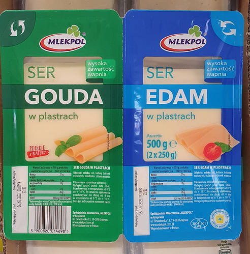 Сир нарізка MLEKPOL Ser Gouda / Ser Edam (2*250) 500 г., цена 165 грн ...