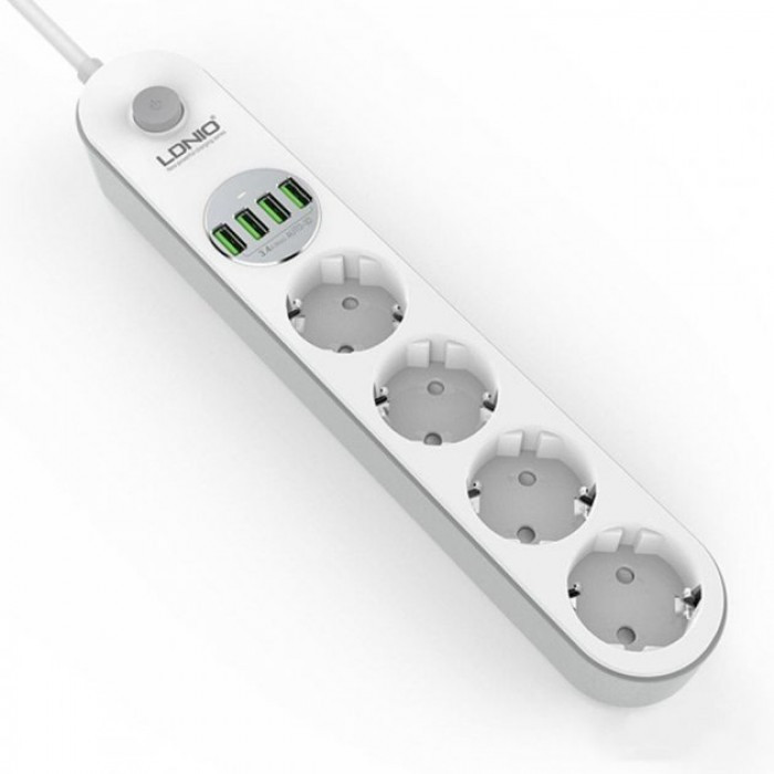 Сетевой Удлинитель LDNIO SE4432 на 4 Розетки 4 USB 2м Белый — Купить ...