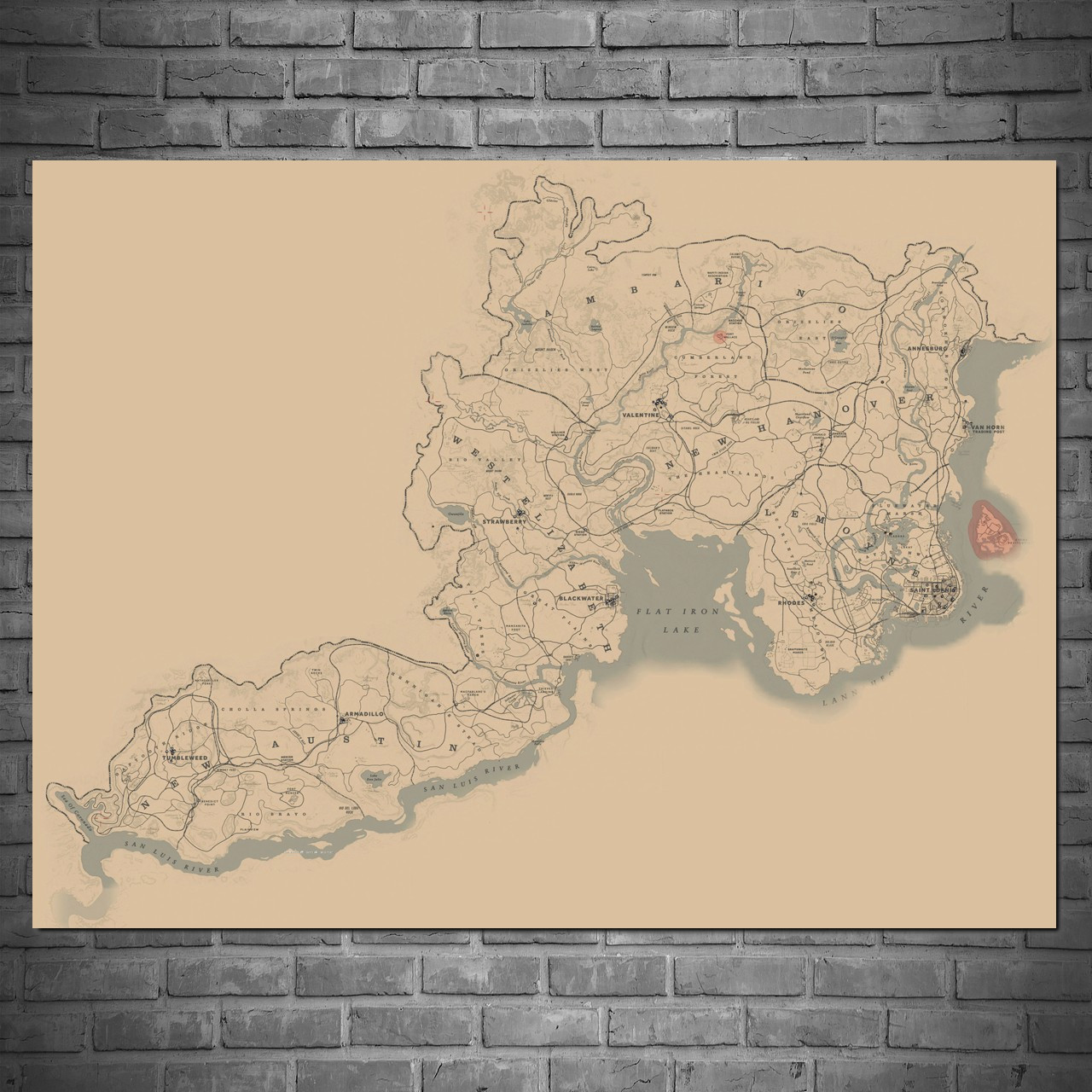 Плакат "Карта РДР2, Red Dead Redemption 2, RDR 2", 106×141см — Купити ...