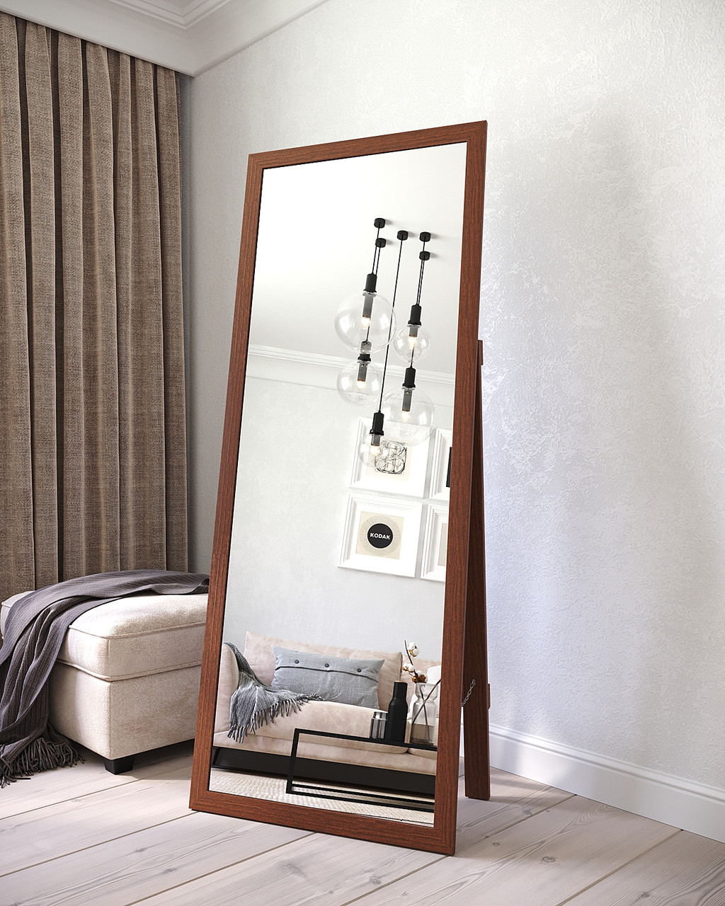 Дзеркало 150 х 50 см підлогове з ніжкою в повний зріст паросткове в прямій рамі в кольорі горіх