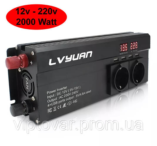 Инвертор 12V-220 "LVYUAN 2000W", преобразователь напряжения 12V-220V ...