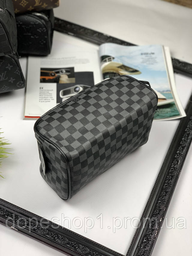 Чоловіча сумка барсетка Louis Vuitton сіра шашка сумка несесер Луї ...