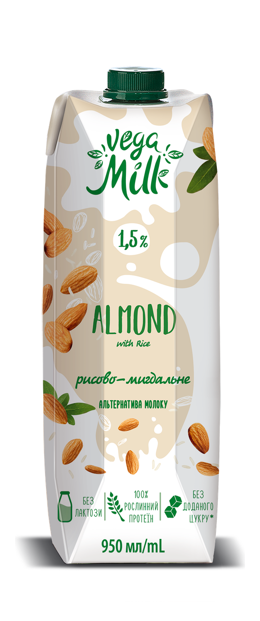 Рослинне молоко рисово-мигдальне, без цукру, 950 мл, Vega Milk ️ Купити ...