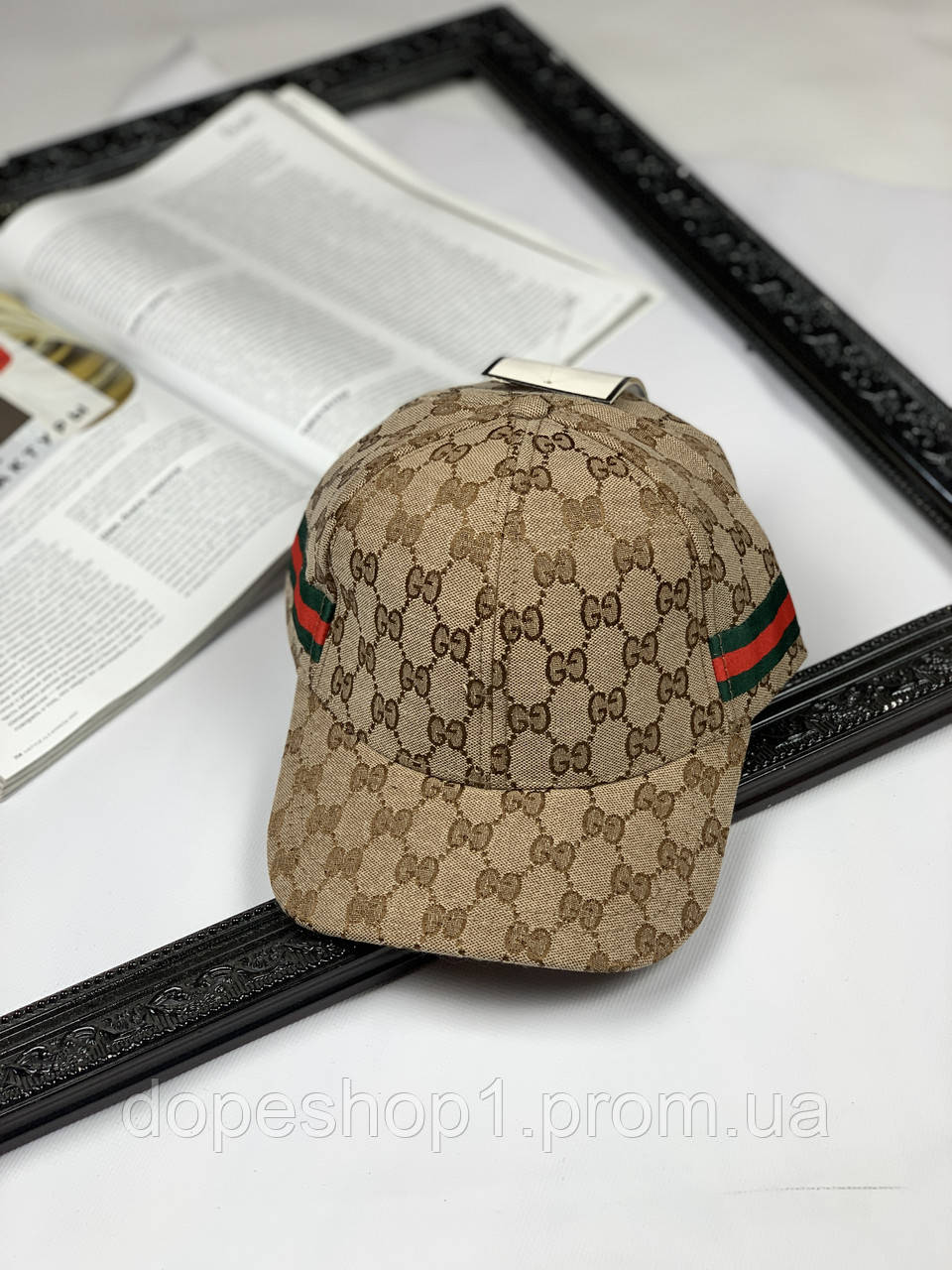 Мужская Бейсболка Gucci Коричневая Брендовая Кепка с Принтом Гуччи ...