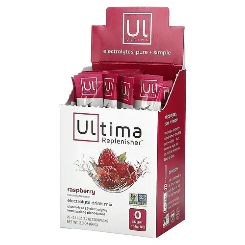 Ultima Replenisher, Electrolyte Supplement, Raspberry, 20 Packets, 0.11 ...