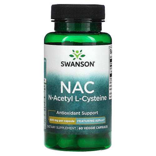 Купить Swanson, NAC, N-Acetyl L-Cysteine, 600 mg, 60 Veggie Capsules ...