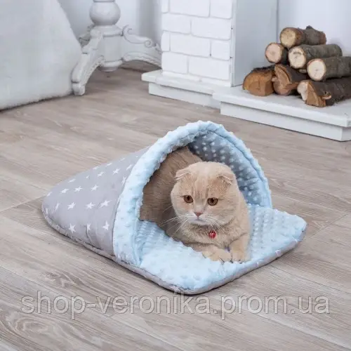 Лежанка для Кота и Собаки Тапочек Серый с Голубым — Купить Недорого на