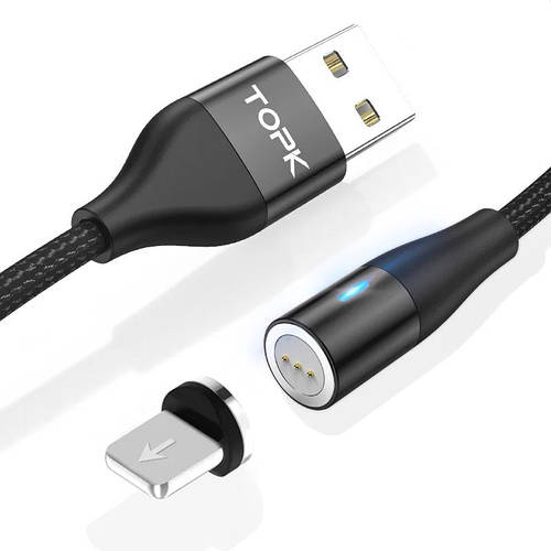 Купить Магнитный кабель для зарядки Topk Llightning Black USB 1m Quick ...