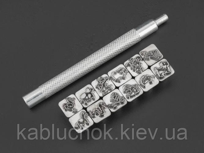 Набор штампов для тиснения по коже (12 штампов + ручка) (ID#1657947447 ...