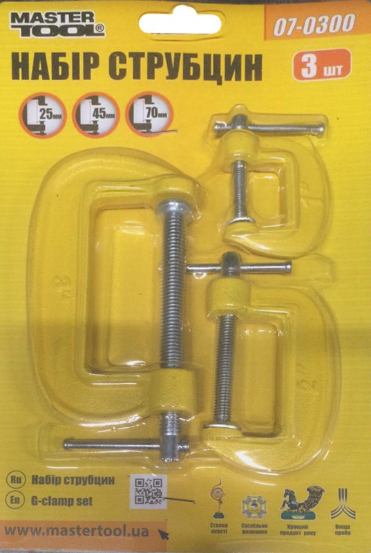 Купити Струбцини столярні тип "g" набір 3шт (30/50/75 мм) Mastertool 07-0300, ціна 175.90 ...