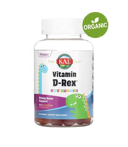 KAL, Vitamin D-Rex, витамин Д3, D3, 1000 МЕ, 60 мармеладок (ID ...