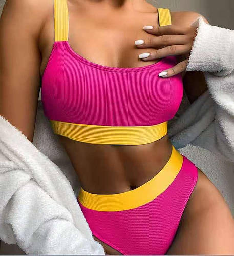 Купить Купальник женский раздельный с топом в рубчик 7946 S малиновый ...