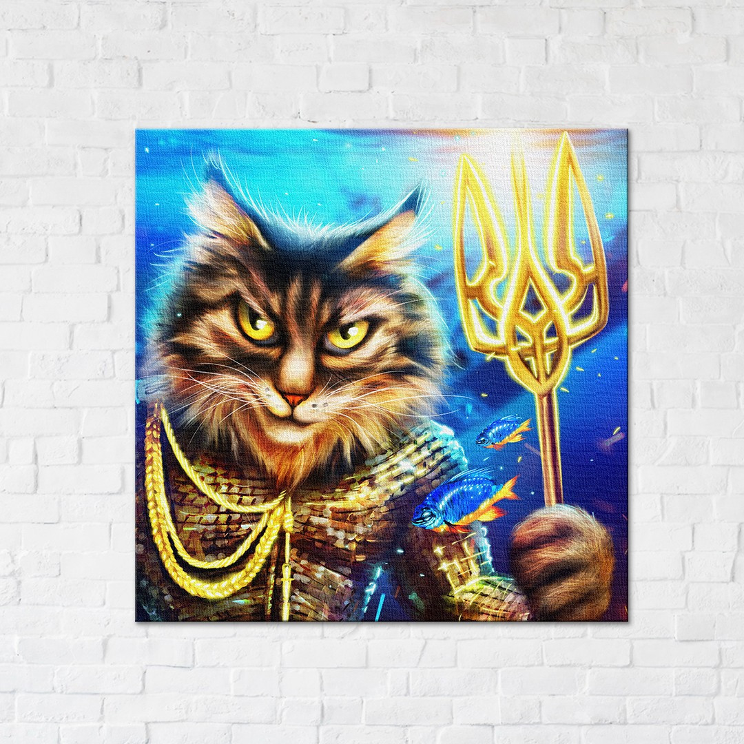Купить Постеры для стен декоративные патриотические на холсте Brushme 40*40 Котик украинский ...