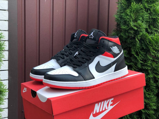 Кроссовки мужские Nike Air Jordan чёрно белые с красным кеды Найк ...