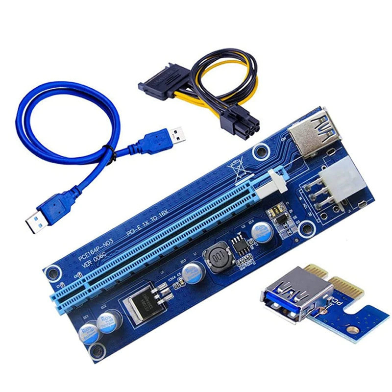 Райзер (Riser) PCIe 1x To 16x Питание SATA - 6pin Ver.006 — Купить ...
