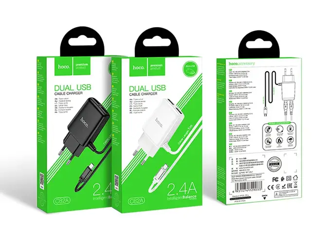 Зарядное устройство 220В USBx2 с кабелем USB - micro USB Hoco C82A ...