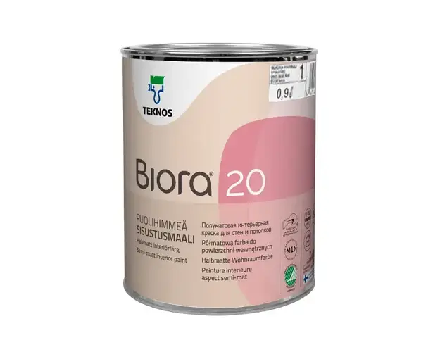 Полуматовая интерьерная краска Teknos Biora 20 0,9 л, цена 623.20 грн ...