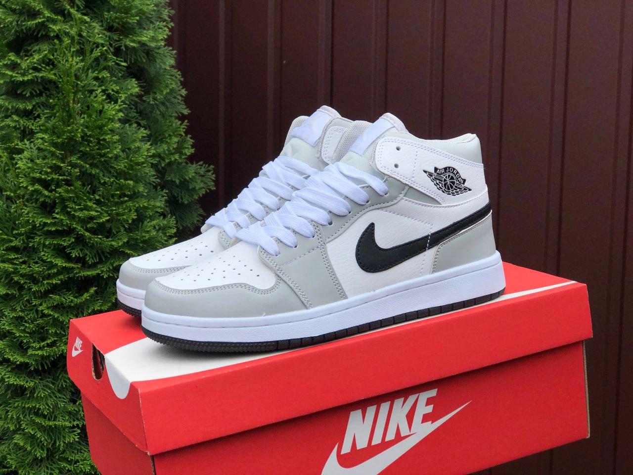 Мужские Кроссовки Nike Air Jordan Серые с Черным, Белые Кожаные Высокие ...