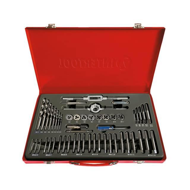 Набір плашок і мітчиків INTERTOOL SD-8052, M3-M12, 52 елементи, інструмент для різьбових з ...