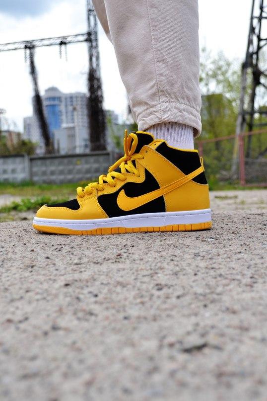 Кроссовки мужские Nike Dunk High Black Yellow / Высокие Найк Данк ...