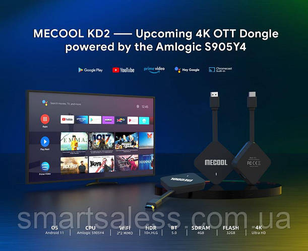 Андроід приставка Mecool KD2 tv stick 4/32, S905Y4, Android TV, з голосовим керуванням, цена ...