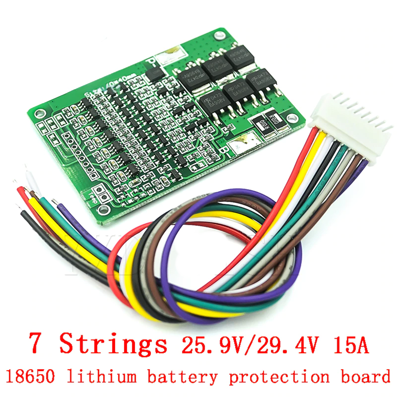 Плата защиты BMS 7S 15A 29.4V Li-ion 18650 (Контроллер заряда/разряда ...